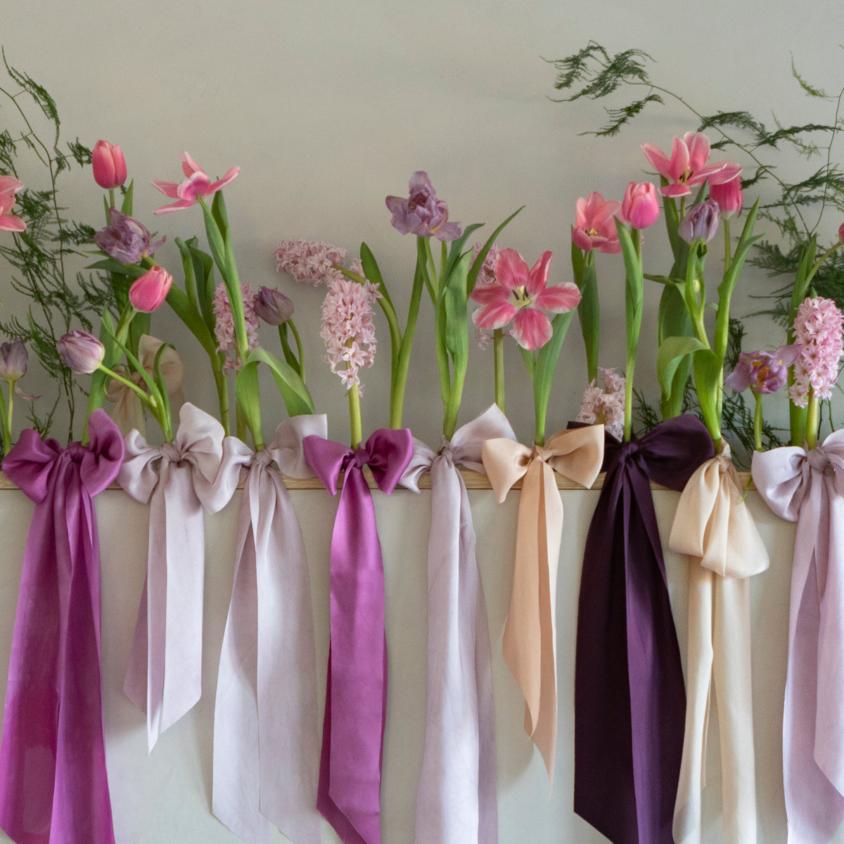 Spring Flower Display with Silk Ribbon Bows – Silk & Willow