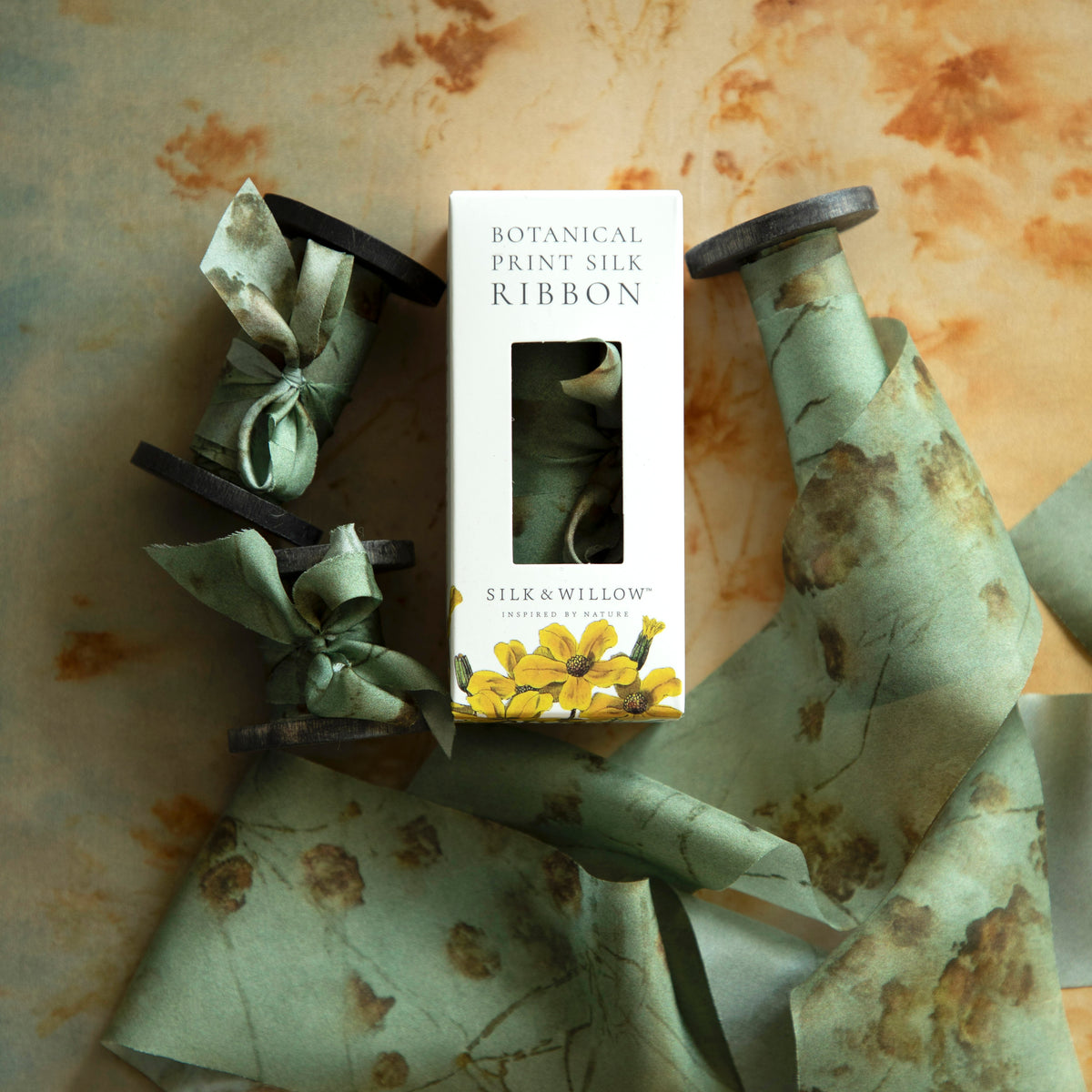 Coreopsis Sage Botanical Print Silk ribbon – Silk & Willow