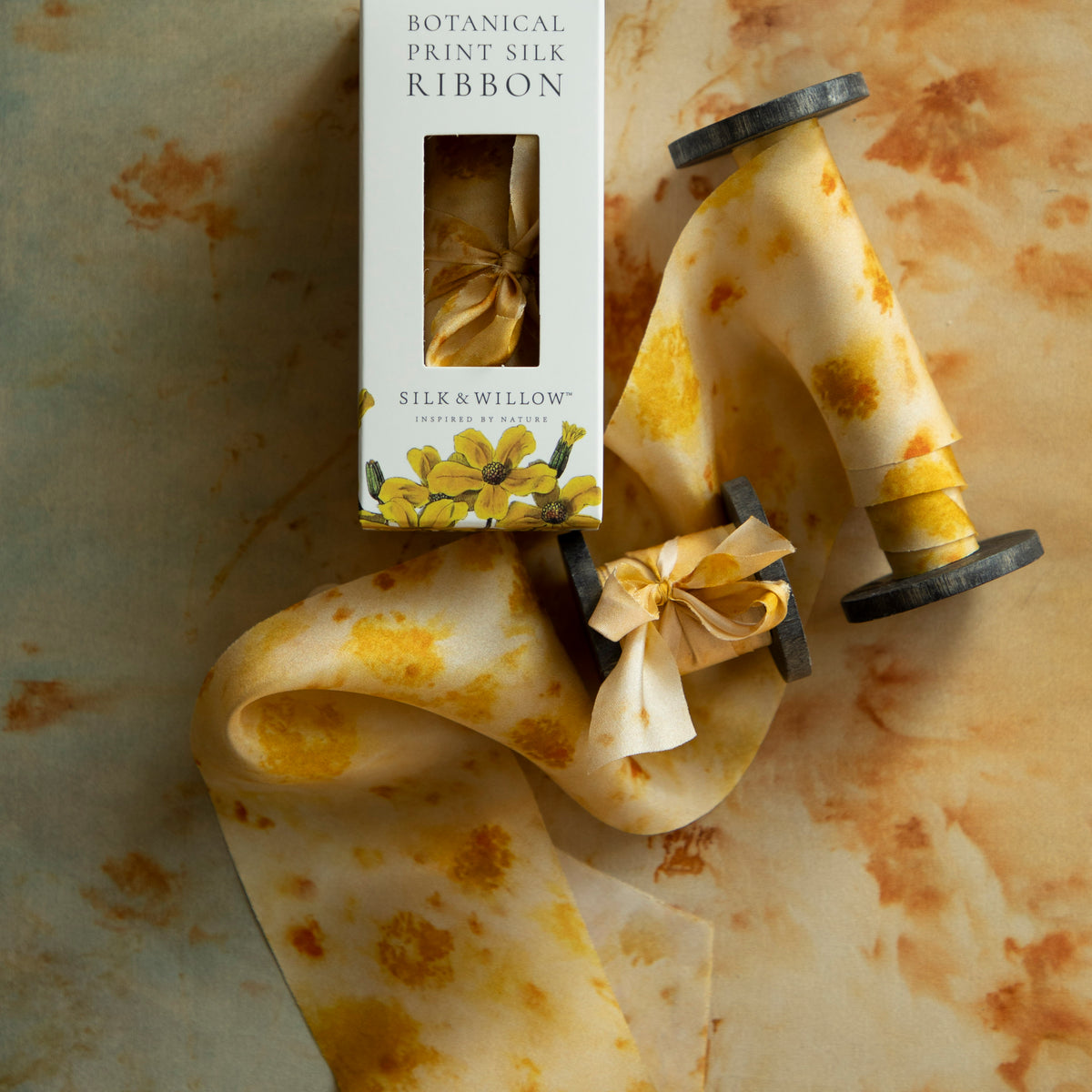 Marigold Yellow Botanical Print Silk Ribbon – Silk & Willow