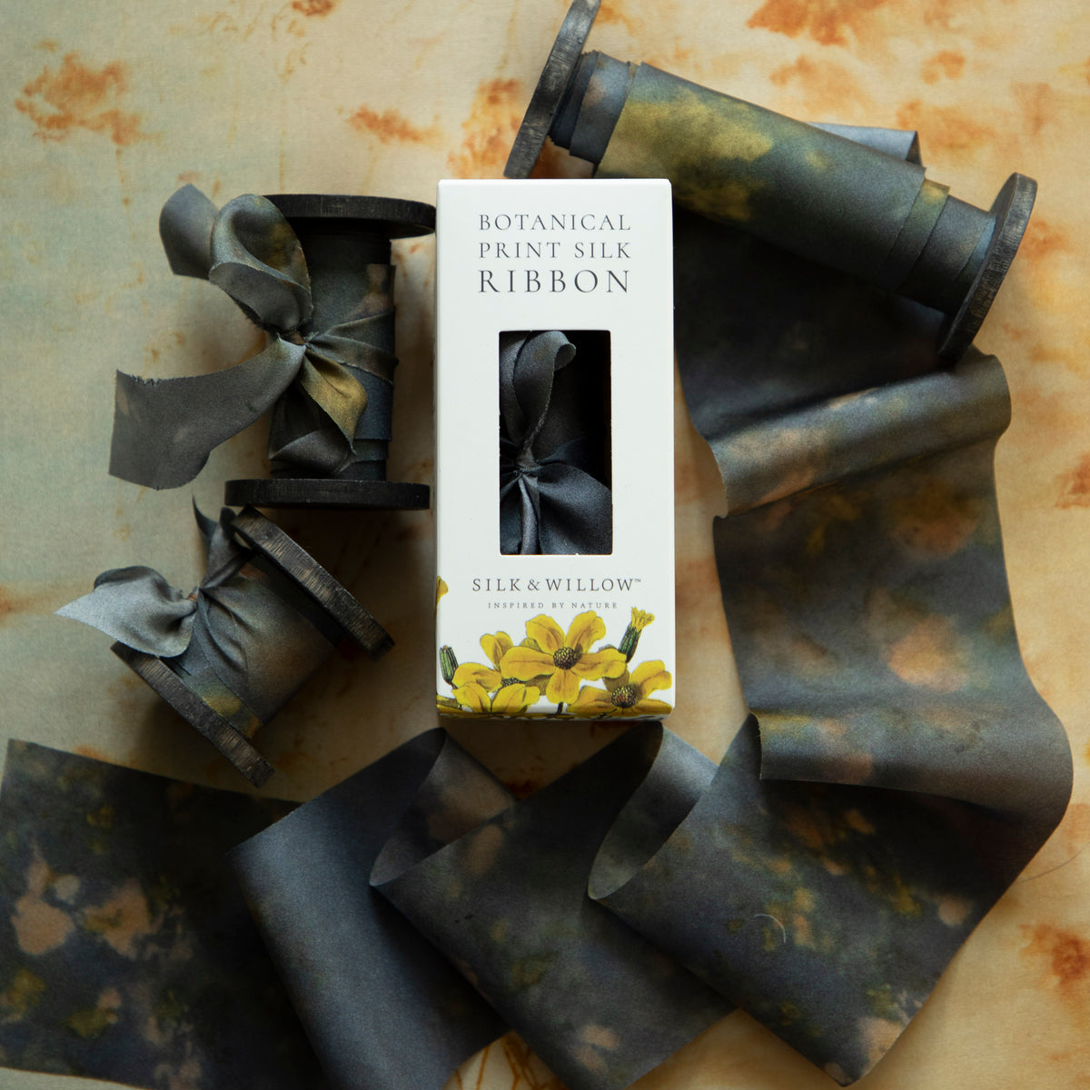 Midnight Botanical Print Silk ribbon – Silk & Willow
