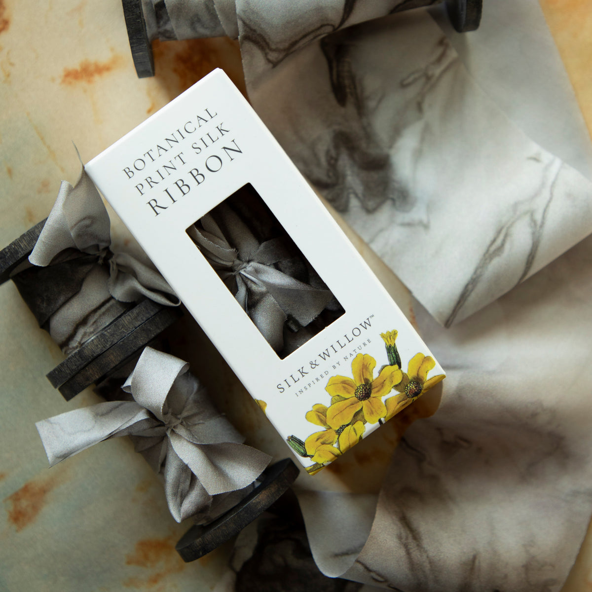 Woodgrain Botanical Print Silk Ribbon – Silk & Willow