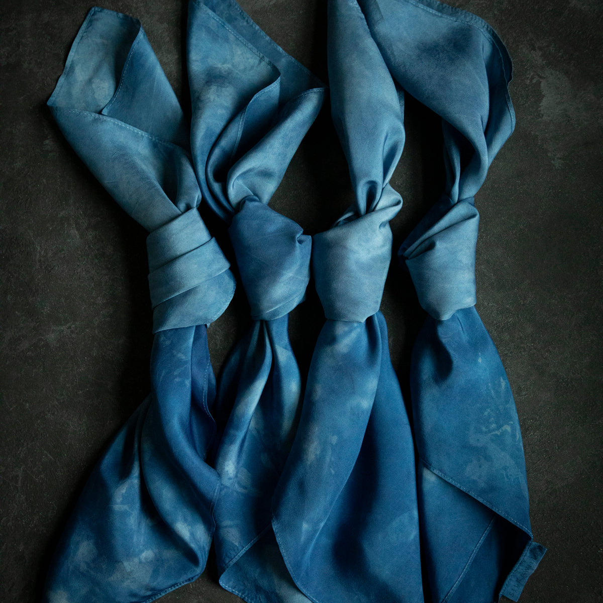 Original Eco-Print Silk Scarf 19 x 19" {Indigo Dip-Dyed} – Silk & Willow
